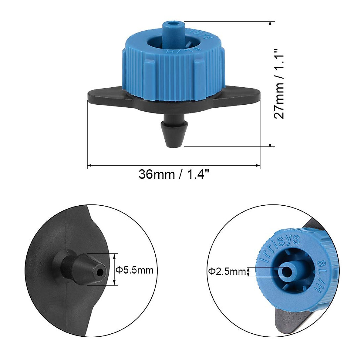 uxcell Pressure Compensating Dripper 2 GPH 8L/H Emitter for Garden Lawn Drip Irrigation with Barbed Hose Connector, Plastic Black Blue 25pcs