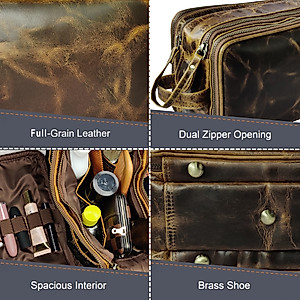 RUSTIC TOWN Leather Toiletry Bag - Men Shaving Dopp Kit - Women Cosmetic Bag Makeup Organizer for Travel Size Toiletries
