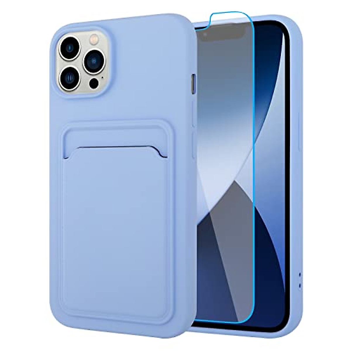 MZELQ Silicone Wallet for iPhone 14 Pro Max Case, Card Holder Camera Protection Cover for iPhone 14 Pro Max Case + Screen Protector, Card Slot Case Designed for iPhone 14 Pro Max Phone Case -Purple