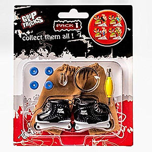 Grip and Tricks - Black Freestyle Inline Finger Skates with Finger Roller Skates Tools and Mini Fingerboards Accessories - Pack 1 Finger Toy for 6+ Years Old Kid