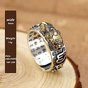 Jeshowmen Feng Shui Ring, Anillo Pixiu Ring, Adjustable Buddhist Heart Sutra Ring for Wealth and Protection Good Luck Money Amulet (A)