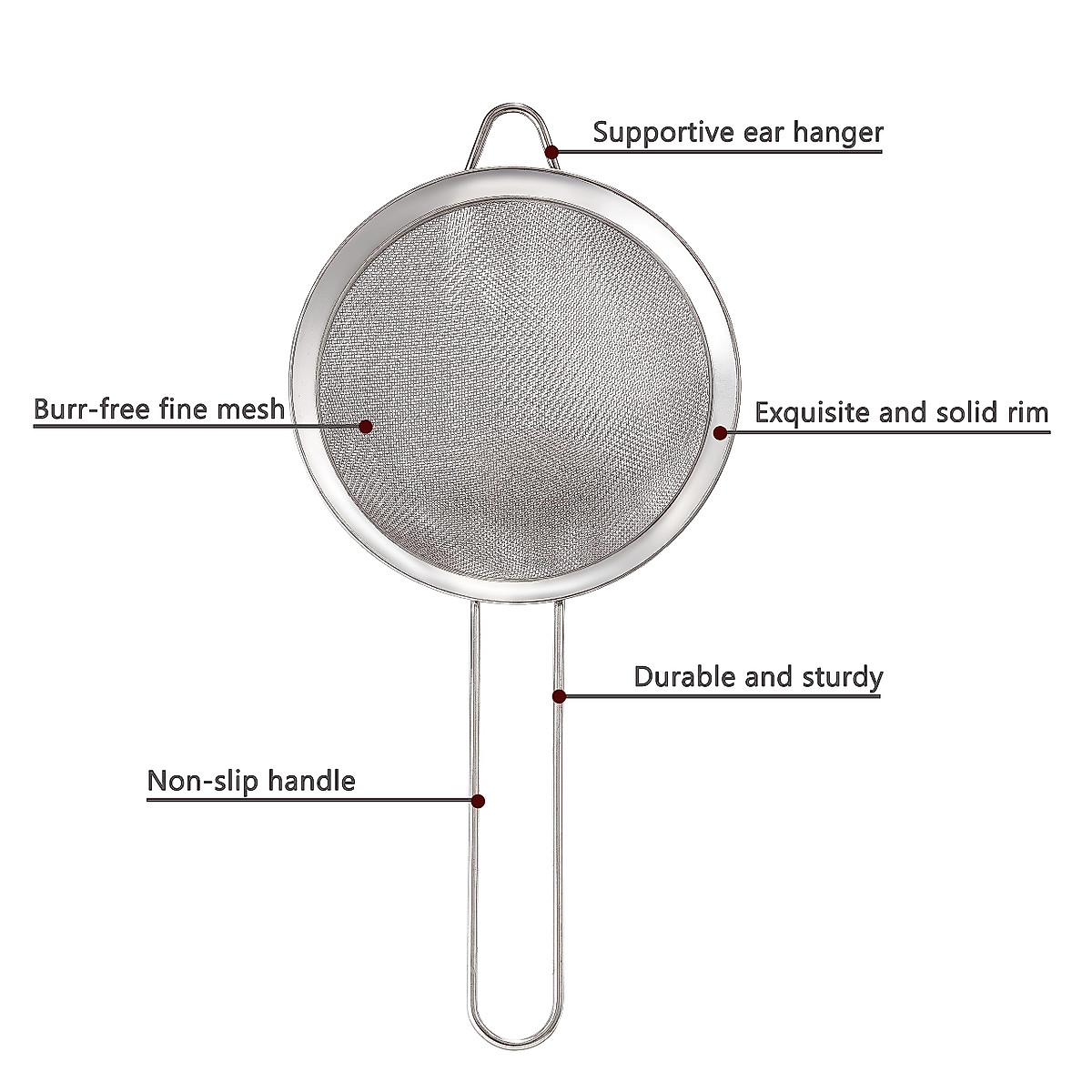 3PCS Fine Mesh Strainers Set, Little Cook Stainless Steel Colanders and Sifters with Sturdy Handle, Perfect for Sift, Strain, Drain and Rinse Vegetables, Pastas and Tea（Large + Medium + Small，3PCS)
