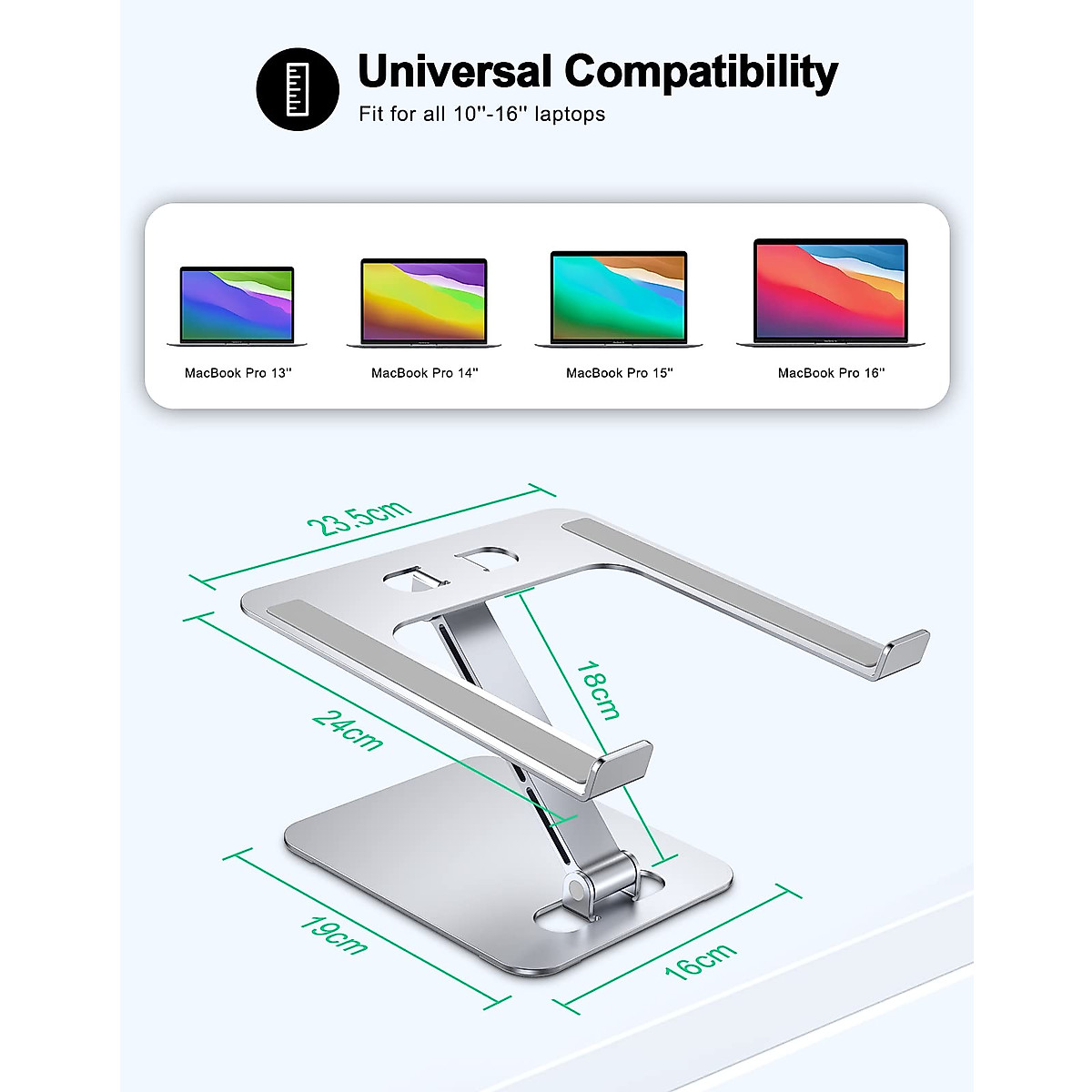 RIWUCT Foldable Laptop Stand, Height Adjustable Ergonomic Computer Stand for Desk, Ventilated Aluminum Portable Laptop Riser Holder Mount Compatible with MacBook Pro Air, All Notebooks 10-16"