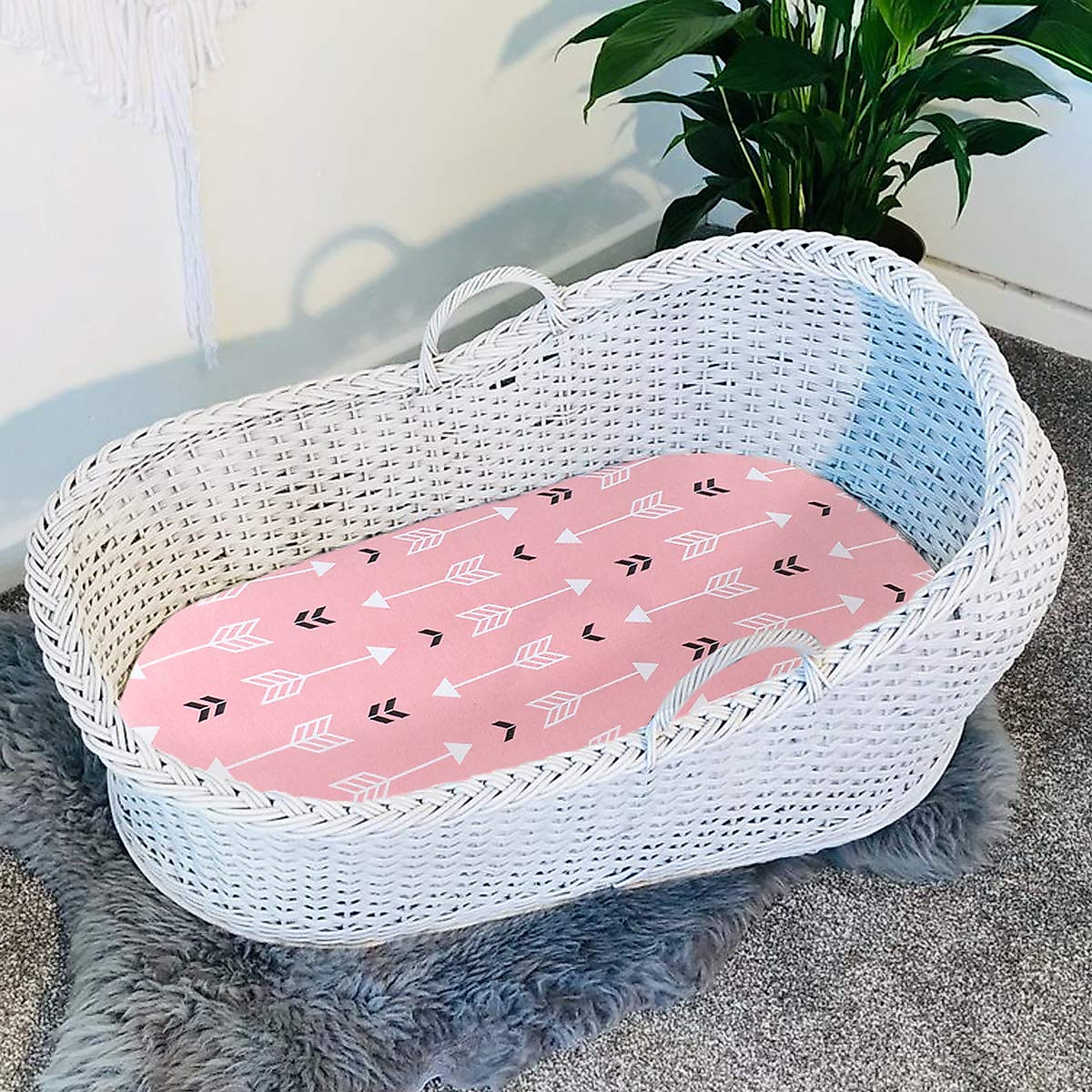 Stretch Fitted Bassinet Sheet Set BROLEX 2 Pack Cradle Sheets for Bassinet Pad/Mattress,Unisex Boys Girls,Ultra Soft,Pink Arrow