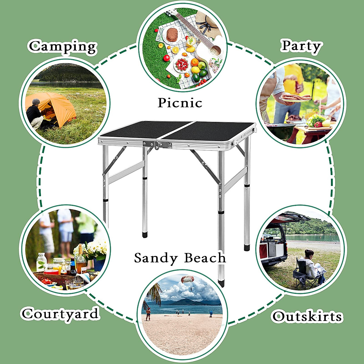 HQTrailTrekker Small Camping Table Lightweight Folding Table Height Adjustable Picnic Table Patio Table Easy Set Up Dinner Table Portable Outdoor Tables for Beach Hiking Fishing BBQ