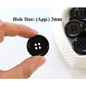 GANSSIA 1 Inch (25mm) Black Resin Buttons Sewing Flatback Button for Garment DIY Craft Decoration Pack of 50PCS
