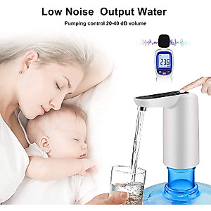 Vshinic Water Bottle Dispenser, Water Bottle Pump for 5 Gallon Bottle with TDS Water Quality Tester, USB Charging Automatic Drinking Water Jug Pump for Home,Office, Camping ect (White)