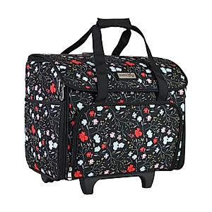 Everything Mary Craft Trolley Bag, Black Floral - Craft Organiser on Wheels for Sewing, Scrapbooking, Paper Craft, and Art - Storage Case for Supplies and Accessories