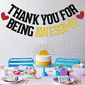KEWUFD Thank You for Being Awesome Banner Black Glitter We Will Miss You Banner Thank You For Being Awesome Banner For Graduation/Farewell/Going Away Party Decoration Supplies For Men/Women