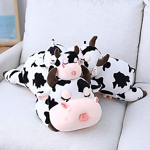 Jensquaify Cow Stuffed Animals, Cute Cow Plush Pillow Toy Cow Plushie Throw Pillow Gifts for Kids, 11.8"