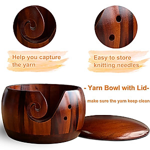 Yarn Bowl for Knitting,Yarn Bowls for Crocheting, Crochet Bowls for Yarn, Yarn Bowl with Lid and Carved Holes, Knitting Bowl 3x6 inch, Knitting Crochet Accessories