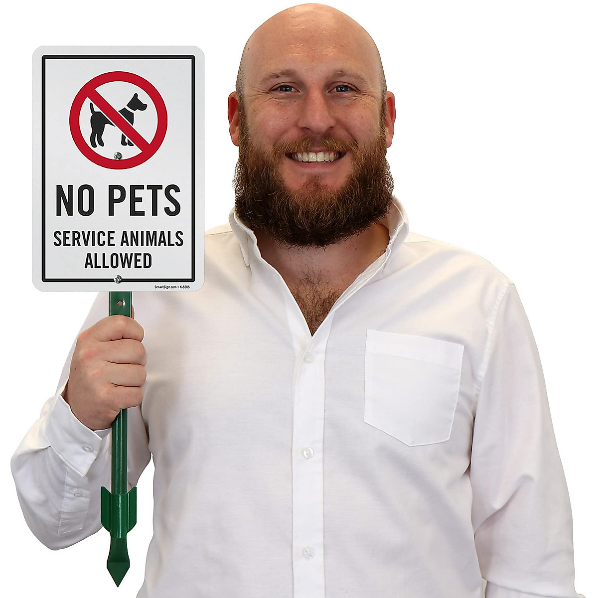 SmartSign 10 x 7 inch “No Pets - Service Animals Allowed” LawnPuppy Yard Sign and 18 inch Stake Kit, 40 mil Laminated Rustproof Aluminum, Red, Black and White, Set of 1, Made in USA