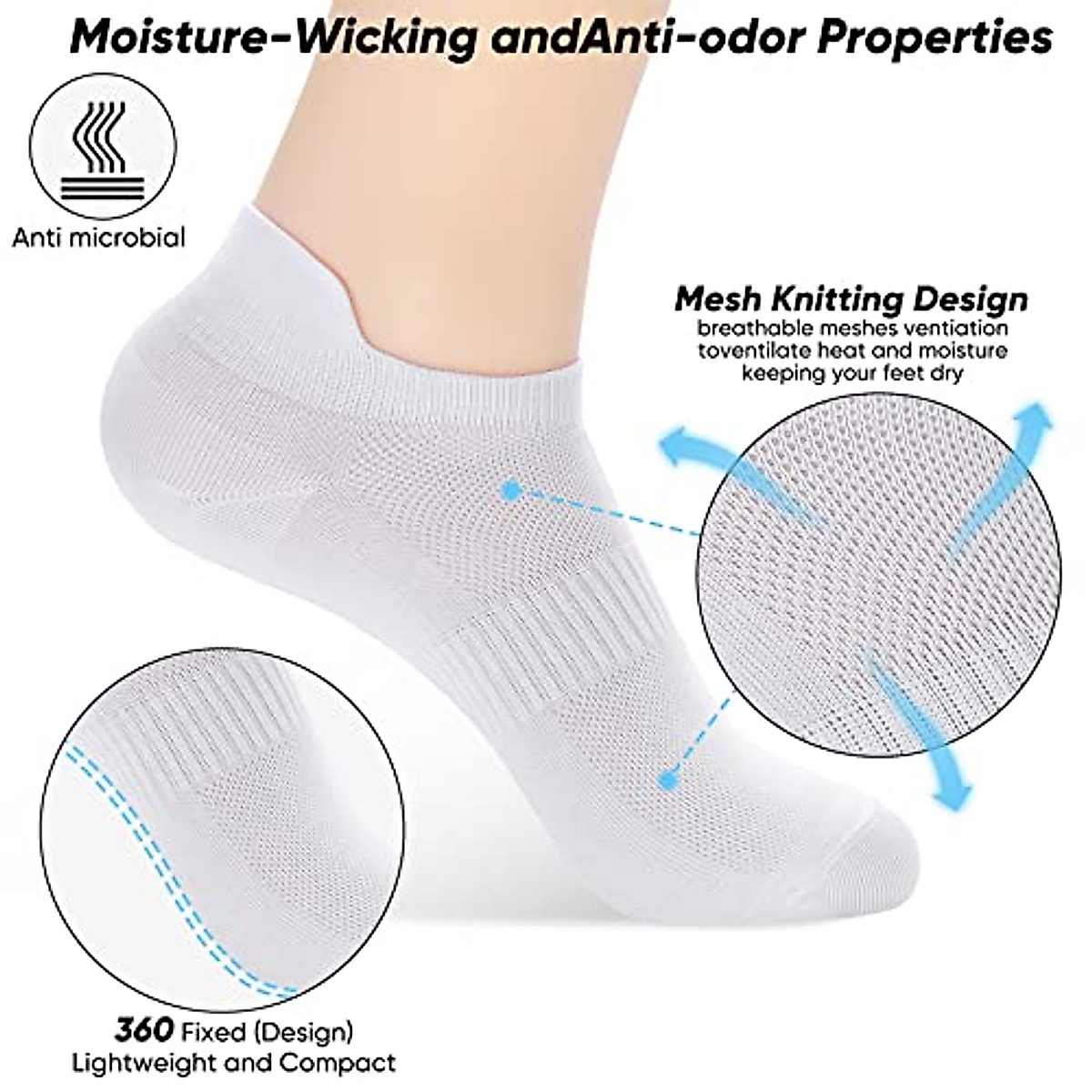 ATBITER Ankle Socks Womens and Men Thin Athletic Running Low Cut No Show Socks With Heel Tab 6/10-Pairs