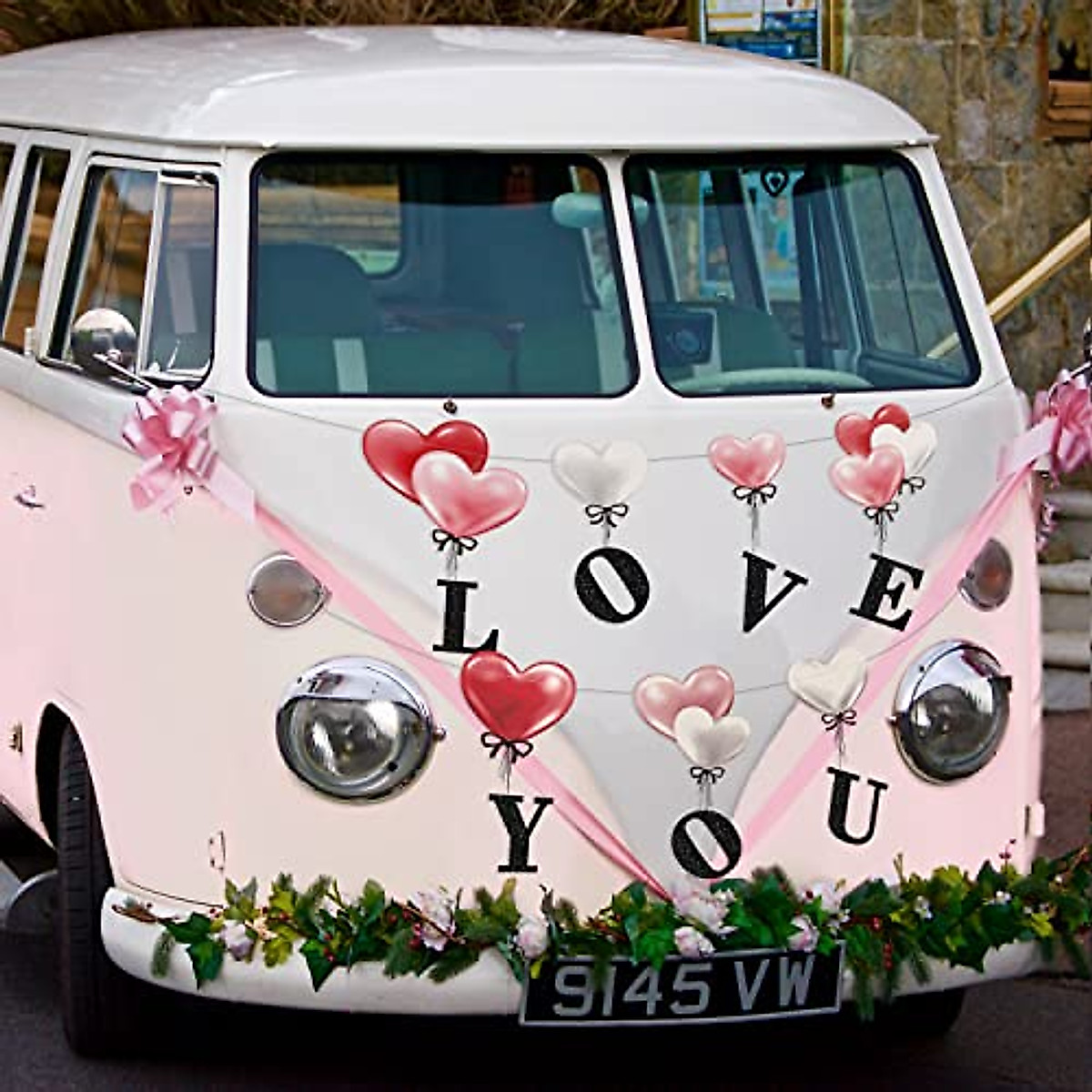 LOVE YOU Banner Heart Garland for Valentine’s Day Decorations Love Heart Wedding Anniversary Backdrop Happy Mother’s Day Bunting