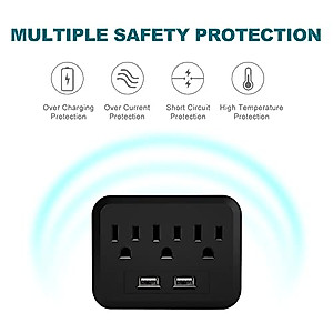 3 Outlet Surge Protector, 2 USB Outlets receptacles, Small Wall Surge Protector with Multiple Outlet Splitter, Home, Kitchen Essentials, White ＆ Black, 2 Pack.
