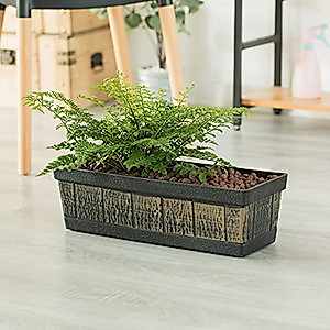Gardenised Outdoor and Indoor Rectangle Trough Plastic Planter Box, Vegetables or Flower Planting Pot, Brown Small