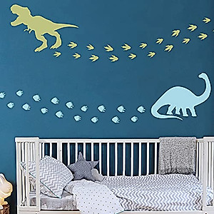 Yovkky Dinosaur Footprint Wall Decal Boy, Peel Stick DIY Dino Animal Paw Track Wall Sticker Nursery Blue Grey Decor, Home Baby Shower Room Decoration Kid Toddler Bedroom Playroom Art Party Supply Gift