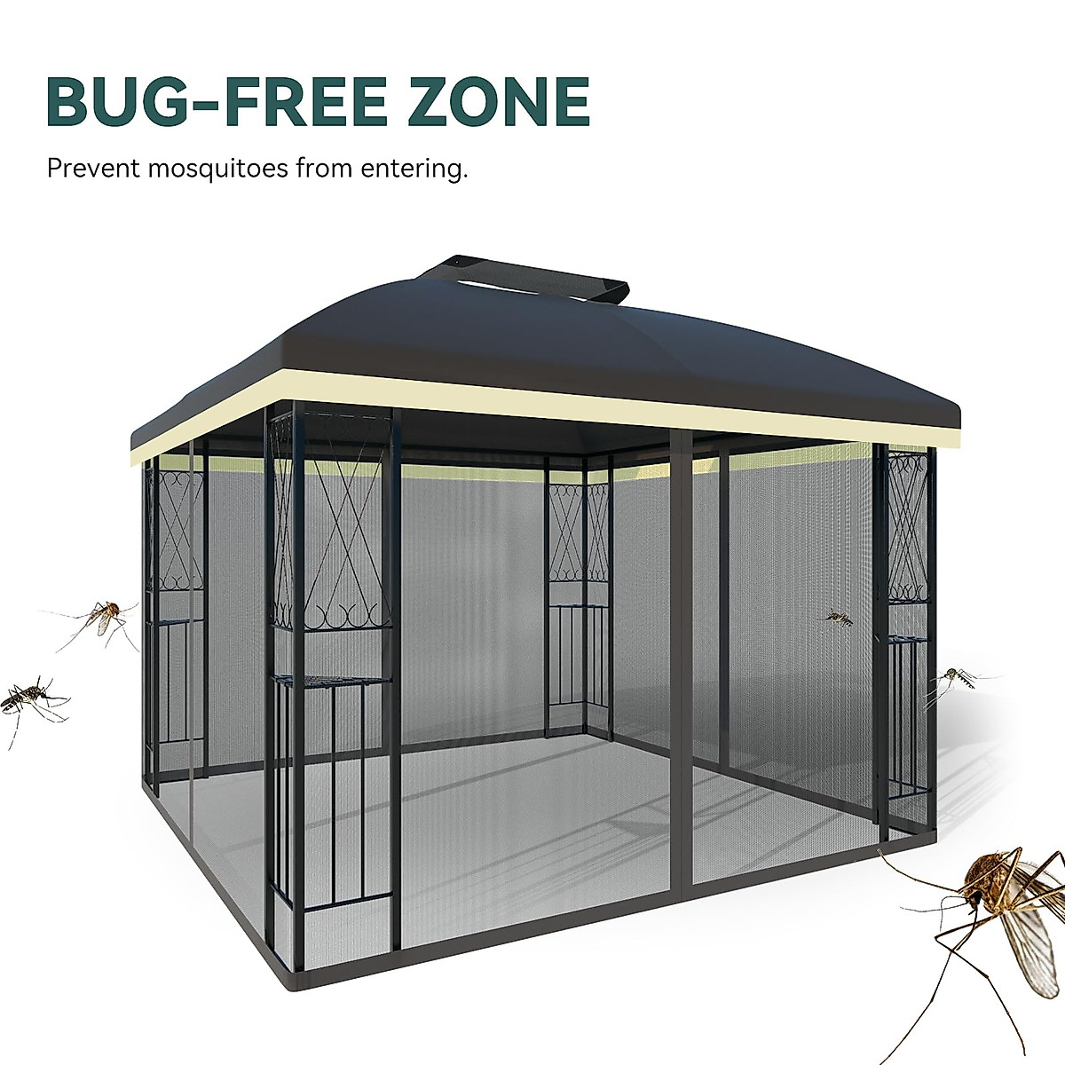 FUNG YARD 10x10 Outdoor Gazebo, Double Roof Patio Gazebo with Mosquito Netting, Sturdy Steel Frame, Sun & Waterproof, Perfect for Backyard, Garden, Party (Brown)