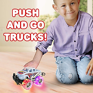 ArtCreativity Orange and White Light Up Monster Truck Set for Boys and Girls, Set Includes 2, 6 Inch Monster Trucks with Beautiful Flashing LED Tires, Push n Go Toy Cars, Best Gift for Kids Ages 3+