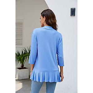CASURESS Women's Casual Lightweight Open Front Cardigans Soft Draped Ruffles 3/4 Sleeve Cardigan (Light Blue, 3X-Large)