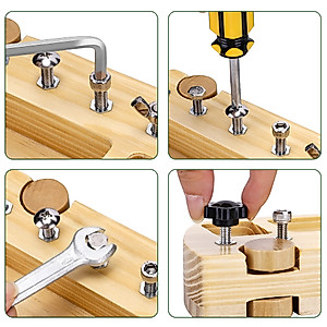 Mikabili Montessori Wooden Screw Driver Board for Kids, Basic Skills Sensory Educational Learning Toy for 3 4 5 Year Old Kids and Toddlers, Preschool, Classroom… (Bus)