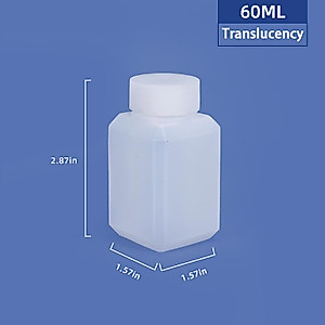 ASEVAT 2oz Plastic Lab Chemical Reagent Bottles, Square Sample Storage Container, Chemical Container Bottle with Inner Ring Cover, Narrow Mouth Sample Sealing Storage Bottles (5 Pcs)
