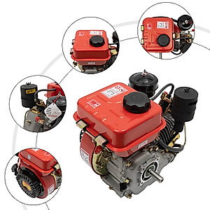 4-Stroke Diesel Engine 196CC Single Cylinder Forced Air Cooling Multi-Purpose Engine, Manual Recoil Start Horizontal Shaft Engine for Pasture Management Machines Small Agricultural Machinery Fields