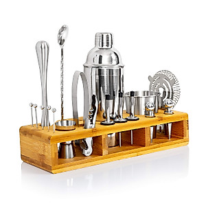 Maxam 24 Piece Bartender Set - Cocktail Shaker, Muddler, Liquor Mixing Kit, Bar Tools