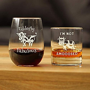 Udderly Fabulous Stemless Wine Glass - Funny Cute Cow Gifts for Women - Fun Cow Themed Decor - Large