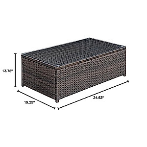 PayLessHere Wicker Side Coffee Table,Outdoor Side Tables with Square Glass Top and Storage Bistro Table Patio Furniture End Tables Garden Table Grey (Large)