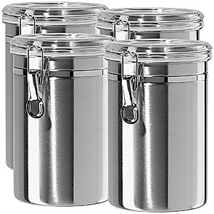 SILVERONYX Stainless Steel Canisters for the Kitchen - Beautiful Airtight for Kitchen Counter, Medium 64 fl oz, Food Storage Container, Tea Coffee Sugar Flour Canisters Medium 64oz - 4 Piece