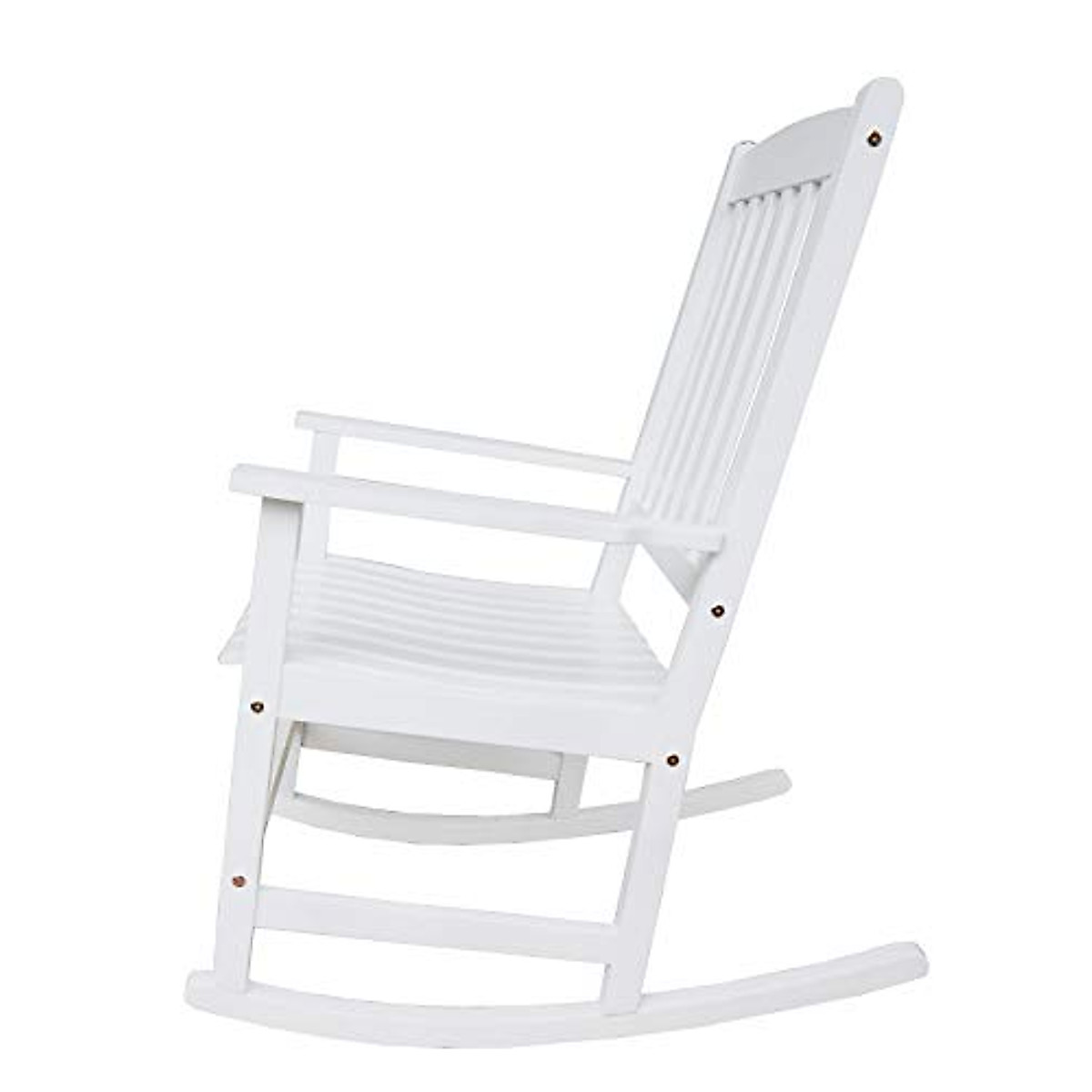 BTEXPERT Indoor Outdoor Slatted Wooden Front Rocking Chair Garden Deck Porch Rocker, Furniture, White, Set of 2