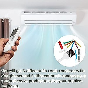 5 Pcs Air Conditioner Fin Cleaner Set 3 Different Ac Fin Comb Condenser Fin Straightener,2 Different Brush Condenser Ac Coil Cleaner Air Refrigerator Fin Cleaner Evaporator Radiator Repair Clean Tool