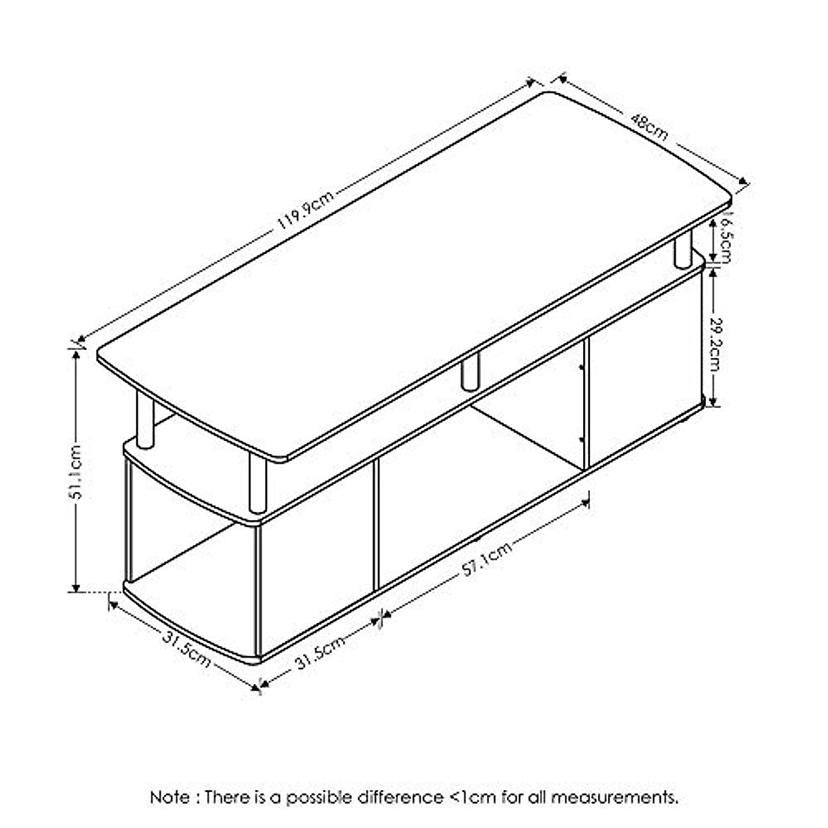 Furinno JAYA Utility Design Coffee Table / TV Stand for TV up to 55 Inch with Open Storage, Blackwood