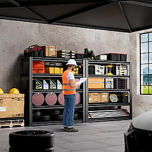 cynnda 5-Tier 48" W x 15.7" D x 72" H Garage Shelving Metal Storage Shelves 3000LBS Garage Shelving Heavy Duty Adjustable Shelving Unit Garage Racks for Storage Wide Utility Shelf (Black)