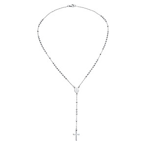 Bling Jewelry Religious Christian Dainty 2MM Round Ball Beaded Link Holy Mother Virgin Mary Delicate Simple Cross Prayer Rosary Rosario Chain for Women Teen Silver Tone Stainless Steel