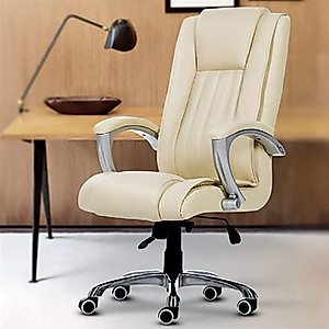 Family Boss Chairs Office Chairs Ergonomic Office Chair Black High Back Leather Computer Desk Chairs Adjustable Tilt Angle for Man and Women Beige