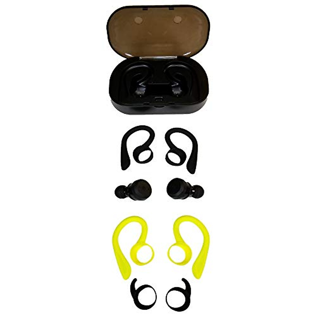 live iLive IAEBTW59B Truly Wireless Bluetooth Earbuds, Sporty Hook, Charging Case, IPX Waterproof, Neon Yellow/Black