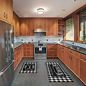 HOLVDENG Buffalo Plaid Kitchen Mat Set of 2 Non Slip Thick Kitchen Rugs and Mats for Floor Comfort Standing Mats for Kitchen, Sink, Office, Laundry, 17"x47"+17"x28"