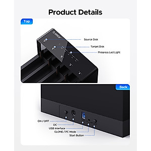 ORICO 5-Bay Hard Drive Docking Station with Offline Cloning - SATA to USB 3.0 HDD Dock for 3.5" Drives, Expandable Storage up to 90TB, Includes 12V/6.5A Power Adapter, Black (6558US3-C)