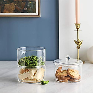 KMWARES Small 3 Tier/Level Stackable Round Glass Storage Container/Canister/Organizer/Apothecary Jar Set with Lid - Nice for Snack/Candy/Cookie Display or Kitchen/Bathroom Decoration (Clear)