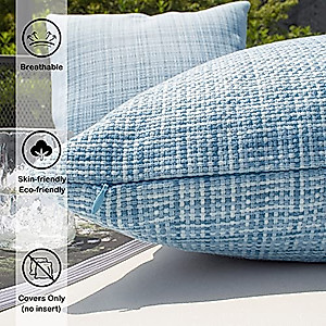 Kevin Textile Pack of 2 Decorative Outdoor Waterproof Pillow Covers Garden Cushion Sham Throw Pillowcase Shell for Patio Tent Couch 12x20 Inch Light Blue