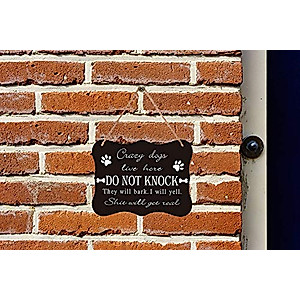 WaaHome Funny Dog Sign,Do Not Knock Sign,Crazy Dogs Live Here Sign, 6''x8'' No Soliciting Sign for House Home Door