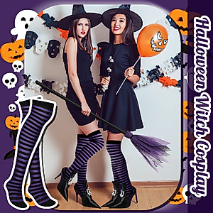 Vicenpal 3 Pcs Halloween Witch Accessories Black Witch Shoe Covers Socks Broomstick Witch Broom for Halloween Cosplay Costume (Purple)