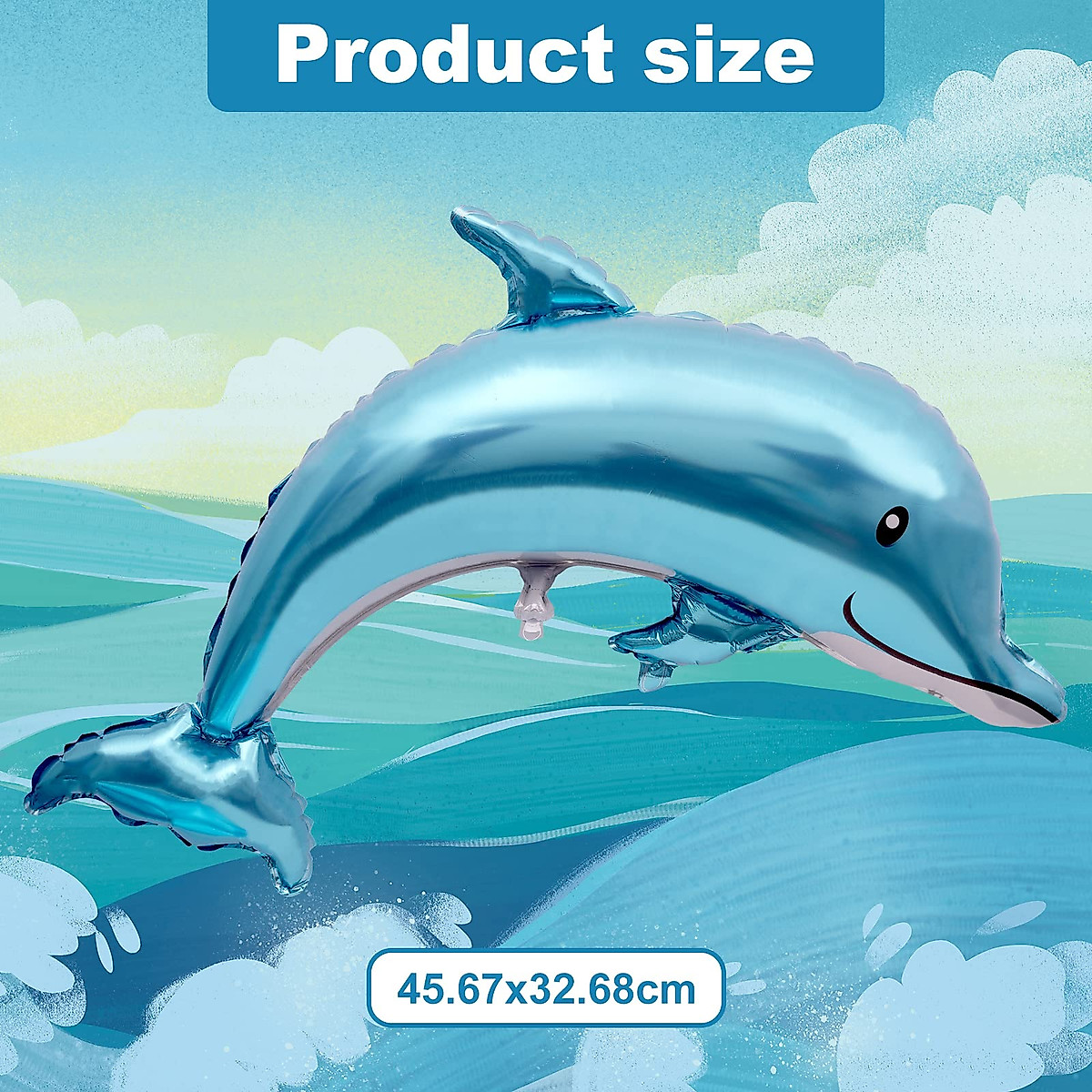 4 Pcs Dolphin Balloons Giant Dolphin Shape 46 Inch Large Foil Mylar Balloons for Birthday Party Decorations Ocean Theam Party Kids Baby Shower Weeding Gift