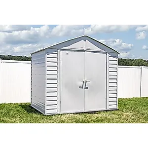 Arrow Select 8' x 6' Outdoor Lockable Steel Storage Shed Building, Flute Grey