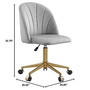 Pemberly Row Upholstered Adjustable Swivel Desk Chair Gold Legs in Light Gray