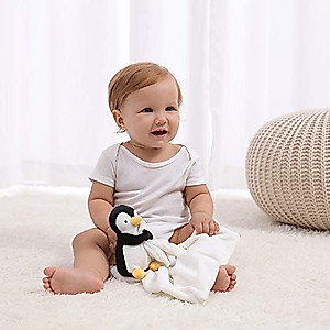Apricot Lamb Stuffed Animals Security Blanket Black Penguin Infant Nursery Character Blanket Luxury Snuggler Plush(Black Penguin, 14 Inches)