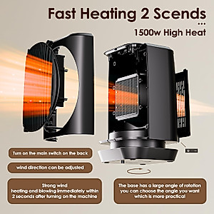 Space Heaters for Indoor Use, Portable Electric Heater with Thermostat,Remote, 2s Fast Heating, 3 Modes, 70°Oscillation, 1500W PTC Ceramic Desk Heater with Heating and Fan Modes for Office Bedroom Use