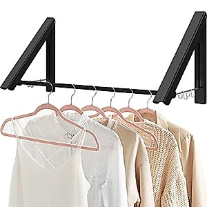 HOME RIGHT Clothes Drying Rack Folding with 32" Rod, Wall Mounted Drying Racks for Laundry, Foldable Laundry Dryer Hanger, Collapsible Clothing Rack for Laundry Room, Black